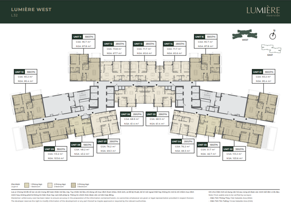Khám phá chi tiết layout tầng 32 tòa West dự án Lumière Riverside